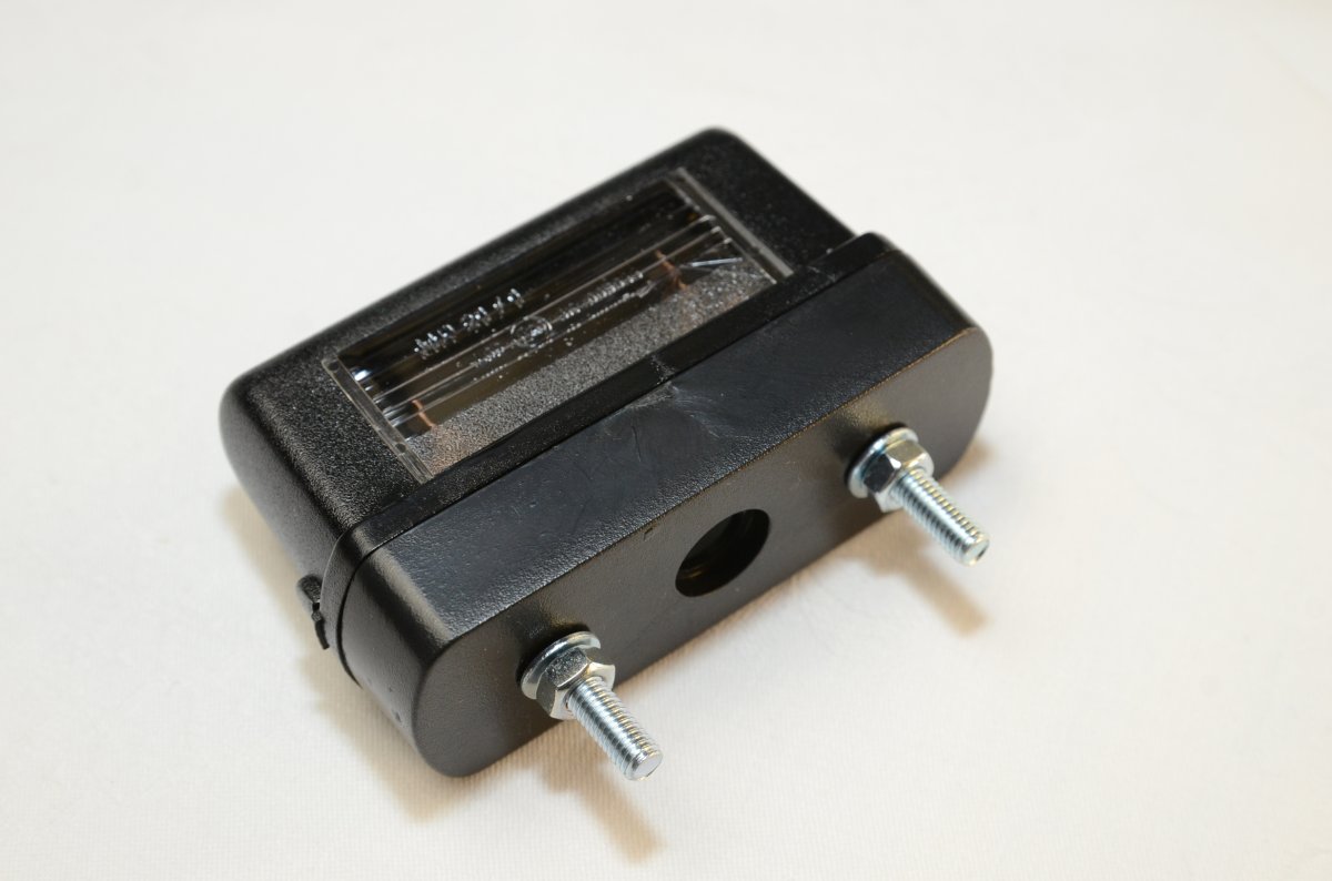 Aspöck nummerplade Lygte, sort plast. Mål : 82 x 30 x 50 mm